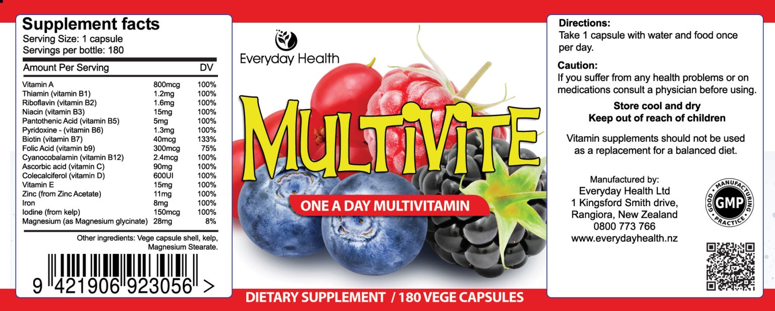 Multivite - 180 Capsules - 16 Vitamins and Minerals - 1 a Day