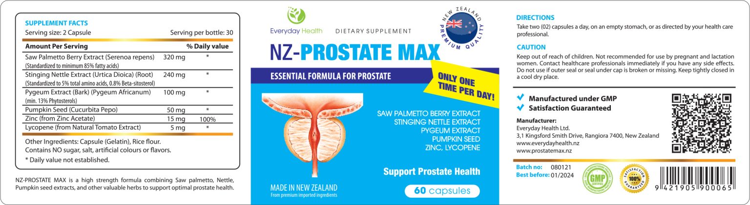 NZ-Prostate Max - 60 Capsules - Prostate Health - NZ Made